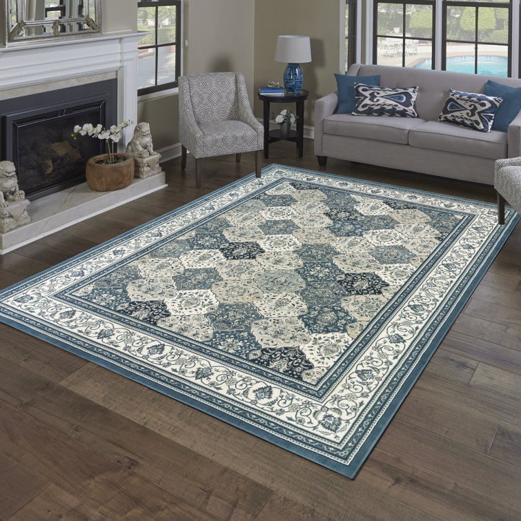 Gertmenian Majestic Conor Blue Traditional Oriental Floral Patchwork Area Rug | Wayfair